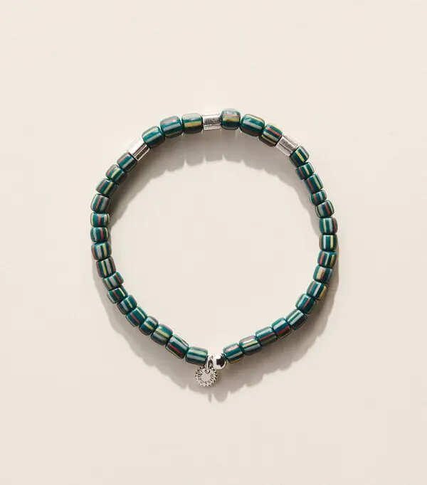 Tateossian Rhodium-plated Sterling Silver Rigato Java Beaded Bracelet - Green