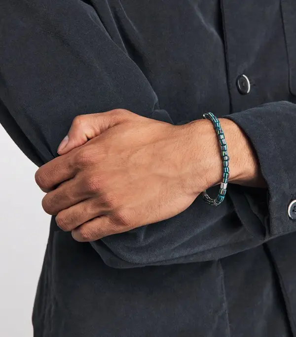 Tateossian Rhodium-plated Sterling Silver Rigato Java Beaded Bracelet