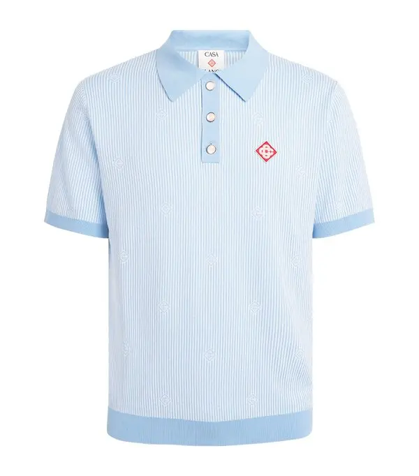 Casablanca Cotton Pinstripe Polo Shirt - Blue