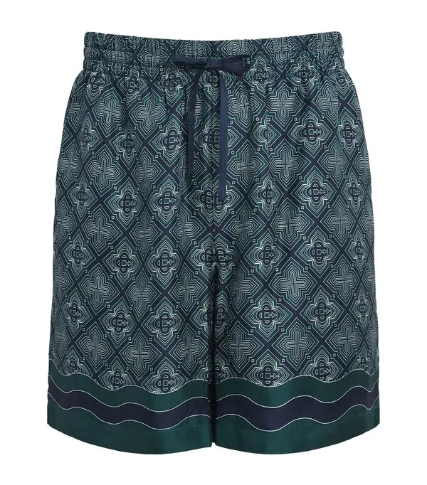 Casablanca Silk Monogram Print Shorts - Green