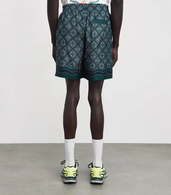 Casablanca Silk Monogram Print Shorts - Green