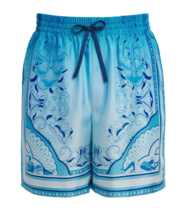Casablanca Silk Egyptian Rug Print Shorts - Blue