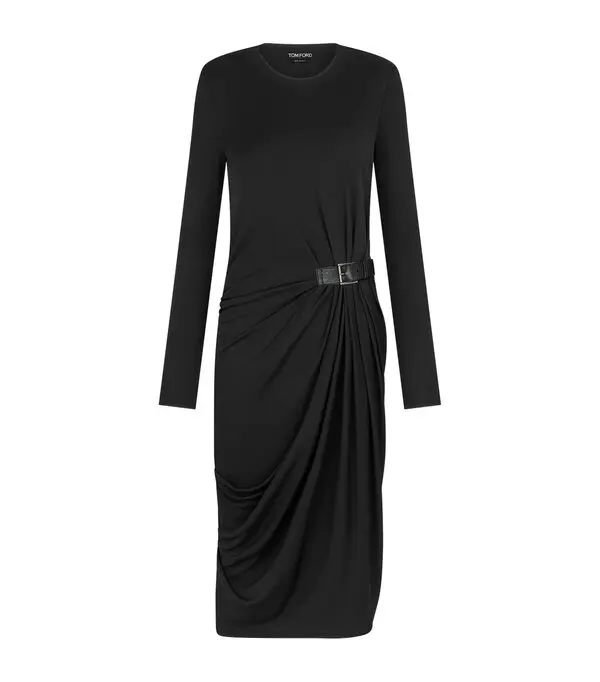 TOM FORD Jersey Belted Midi Dress - Black