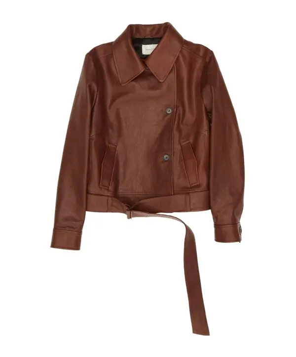 Magda Butrym Waist Belt Fitted Leather Jacket - Brown