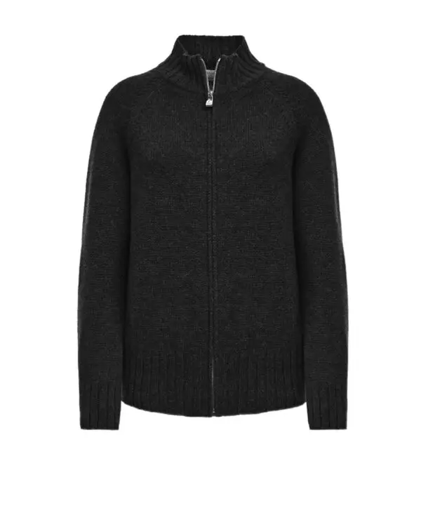 Malo Zip Raglan Bomber In Luxury Cashmere - Black