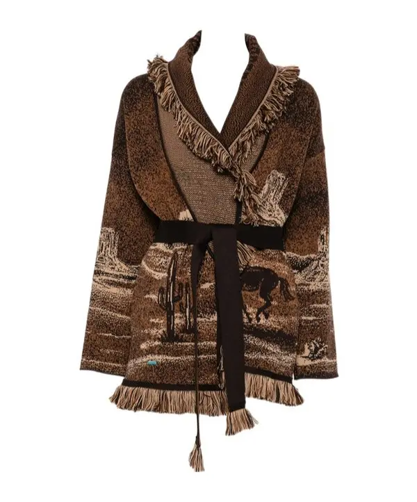 Alanui Icon Jacquard Fringed Cardigan - Brown