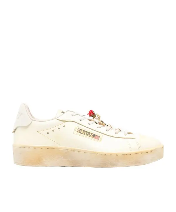 AUTRY Dallas Vintage Rose-embellished Lace-up Sneakers - Beige