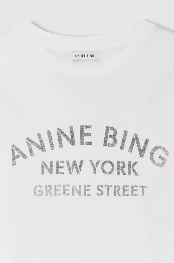 ANINE BING New York Greene Street" Logo Long Sleeve Crewneck T-shirt - Ivory