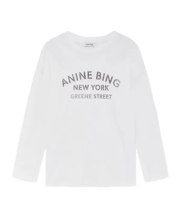 ANINE BING New York Greene Street" Logo Long Sleeve Crewneck T-shirt - Ivory