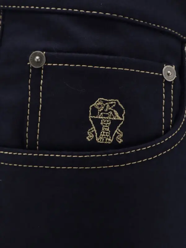 Brunello Cucinelli Contrast-stitch Logo-embroidered Trousers - Black