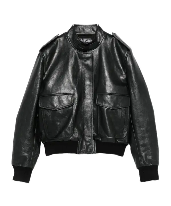 TOM FORD Epaulette-detail Leather Jacket - Black