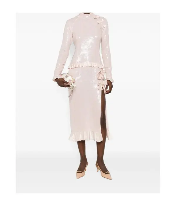 Alessandra Rich Sequin-embellished Midi Dress With Bow Detail And Ruffles