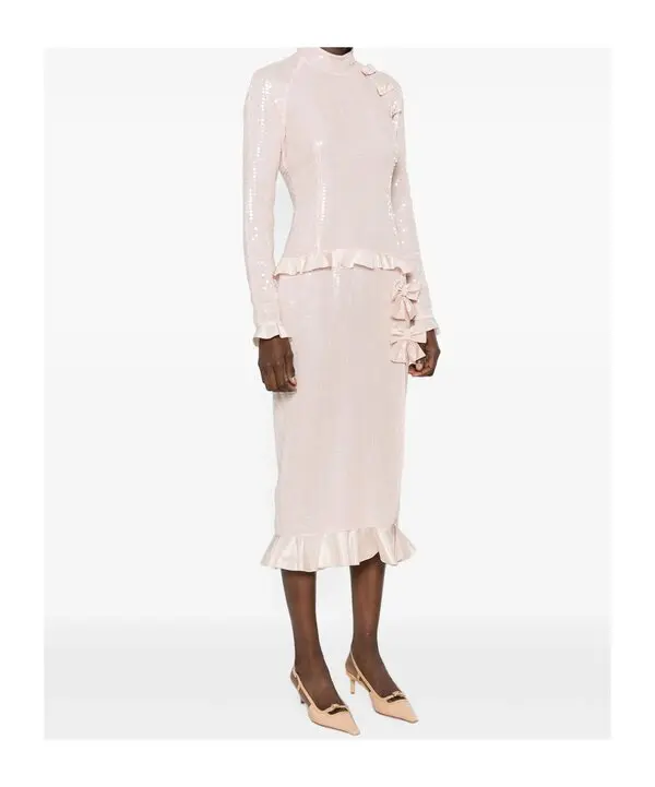 Alessandra Rich Sequin-embellished Midi Dress With Bow Detail And Ruffles