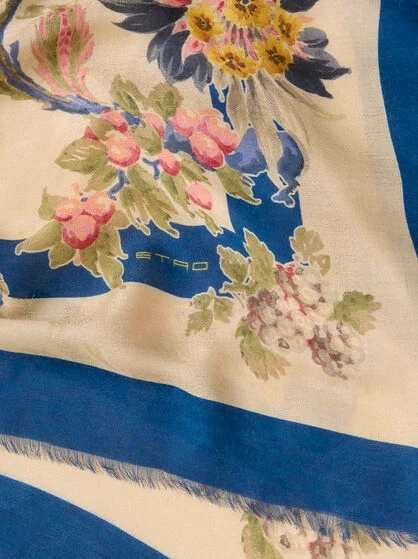 Etro Modal And Cashmere Jacquard Shawl With Floral Motif