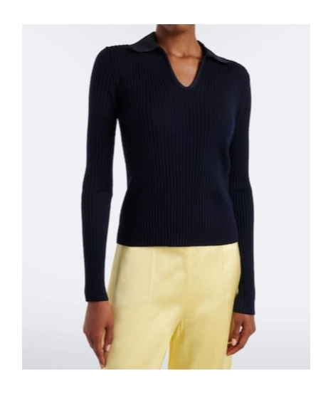 JIL SANDER Ribbed-knit Wool Polo Sweater With Keyhole Cutout