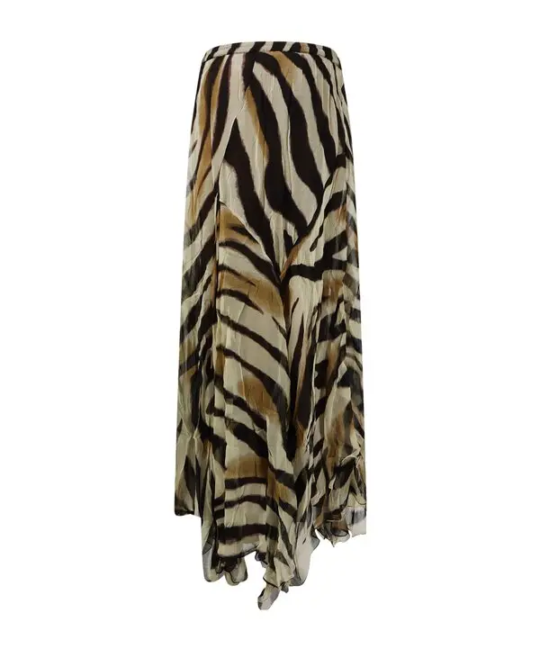 MES DEMOISELLES Zebra Print Flared Asymmetrical Hem Skirt - Beige