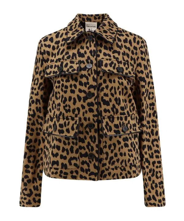 SEMICOUTURE Cotton Jacket With Animal Print And Leather Trim