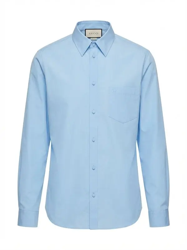 Gucci Logo Embroidered Poplin Shirt - Blue