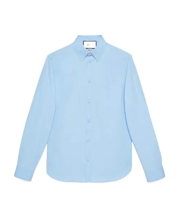 Gucci Logo Embroidered Poplin Shirt - Blue