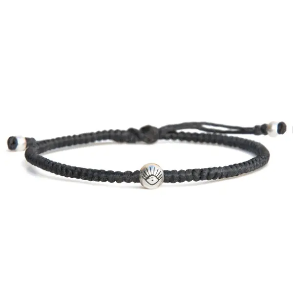 HARBOUR UK Sterling Silver Evil Eye Cord Bracelet - Black