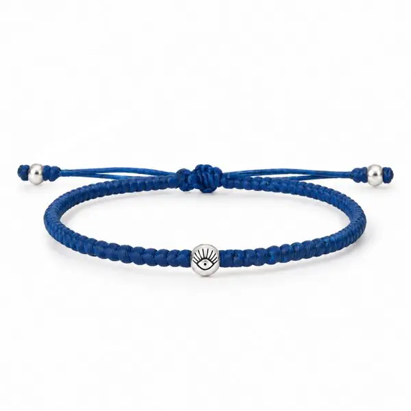 HARBOUR UK Sterling Silver Evil Eye Cord Bracelet - Blue