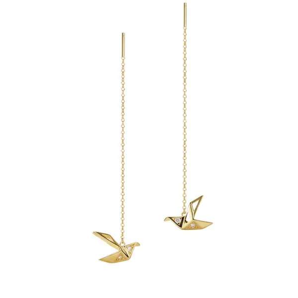 HARFI Origami Crane Japanese Threader Plated Earrings - Gold