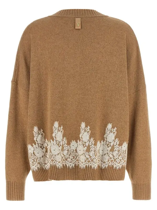 Alberta Ferretti Cashmere & Camel Fur Blend Lace Insert Cardigan