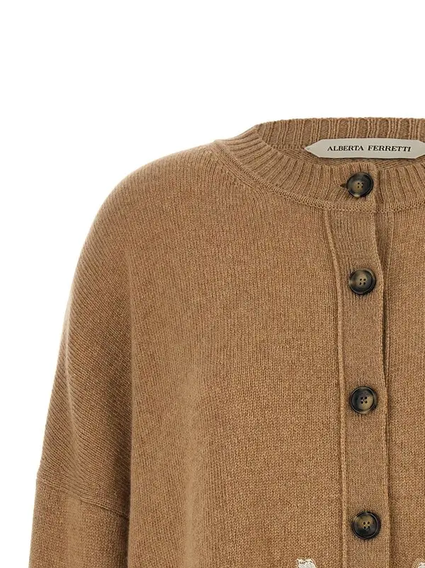 Alberta Ferretti Cashmere & Camel Fur Blend Lace Insert Cardigan