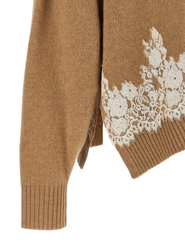 Alberta Ferretti Cashmere & Camel Fur Blend Lace Insert Cardigan