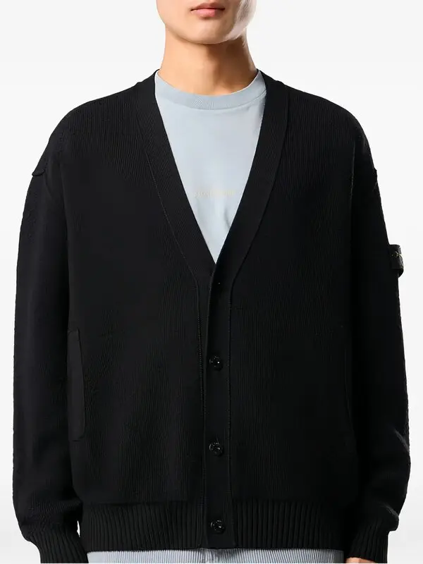 Stone Island V-neck Cardigan With Pockets - Black