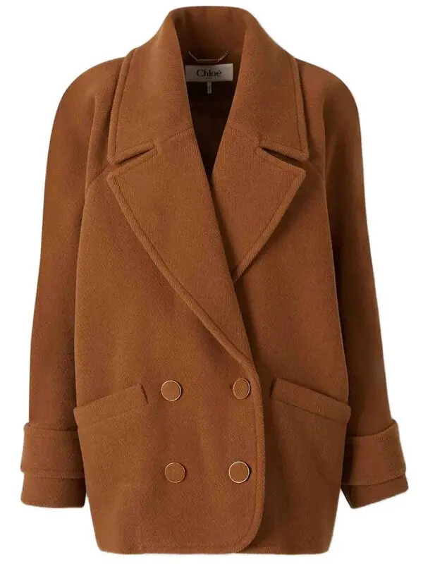 Chloé Double-breasted Wool Herringbone Short Coat - Brown