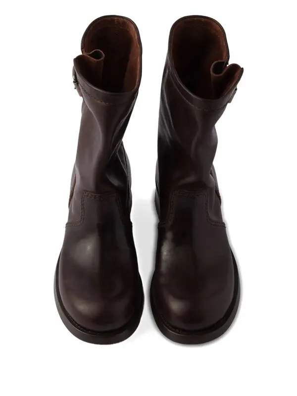 Prada Leather Buckled Boots - Brown