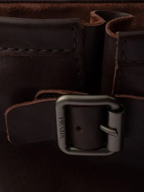 Prada Leather Buckled Boots - Brown