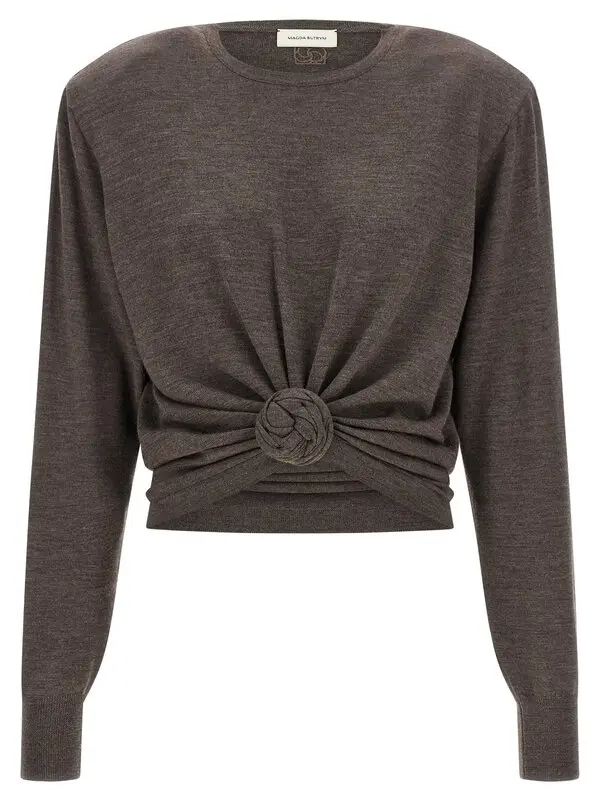 Magda Butrym 31" Long-sleeved Wool Sweater With Knot Detailing - Brown