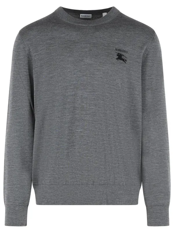 Burberry Grey Wool Sweater With Ekd Logo - Gray