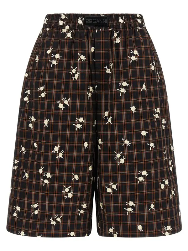 GANNI Check Flower' Bermuda Shorts - Brown