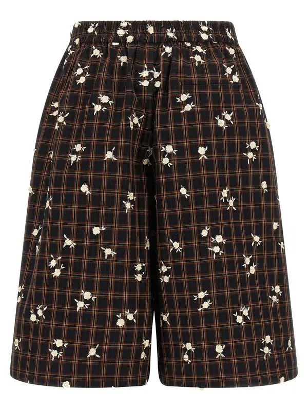 GANNI Check Flower Wide Leg Bermuda Shorts - Brown