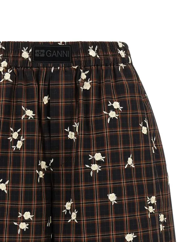 GANNI Check Flower Wide Leg Bermuda Shorts - Brown