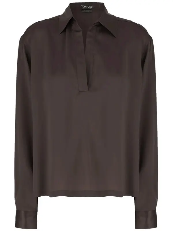 TOM FORD Peach-feel Silk Satin Polo - Brown