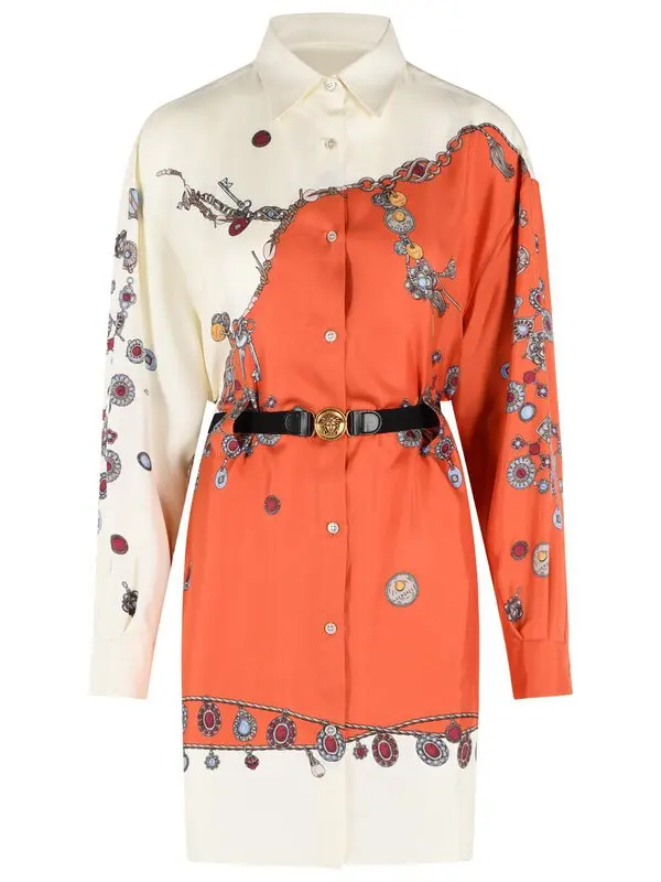 Versace And Ivory Silk Mini Dress - Orange