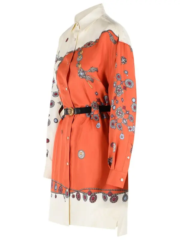 Versace Ivory Silk Mini Dress With Abstract Pattern
