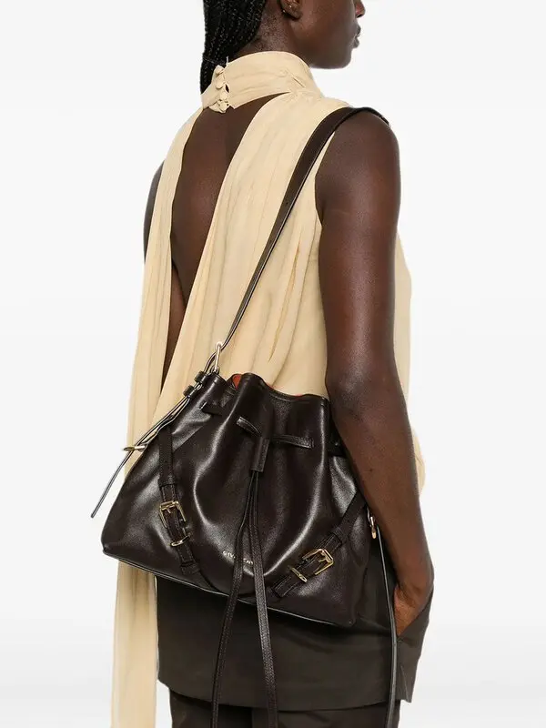 Givenchy Small Voyou Bucket Bag In Shiny Leather - Brown