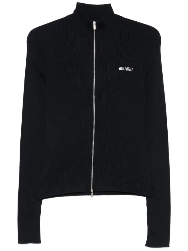 Miu Miu Ribbed Zip-up Cardigan - Blue
