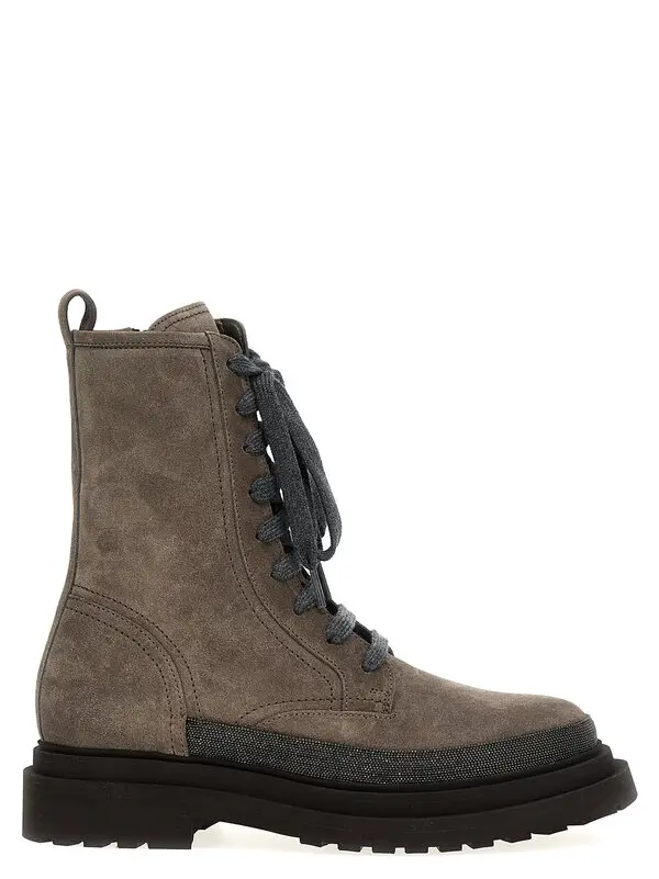 Brunello Cucinelli Monile Suede Lace-up Ankle Boots