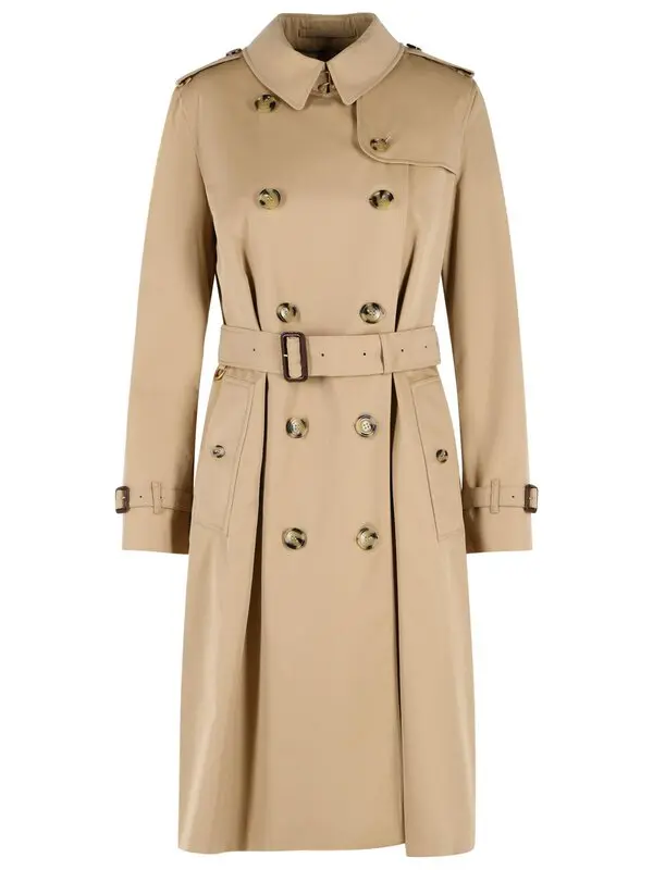 Burberry Long 'kensington' Beige Cotton Trench Coat - Cream