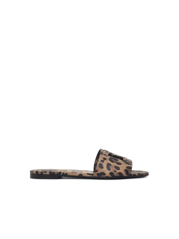 Dolce & Gabbana Leopard Leather Slides - Brown