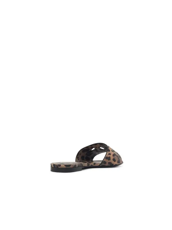Dolce & Gabbana Leopard Leather Slides - Brown