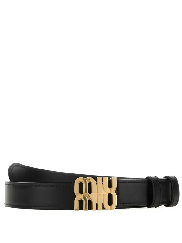Miu Miu Leather Belt With Logo Buckle - Black