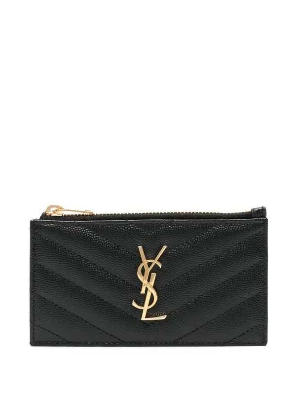Saint Laurent Cassandre Matelassé Fragments Card Case In Grain De Poudre Leather - Black