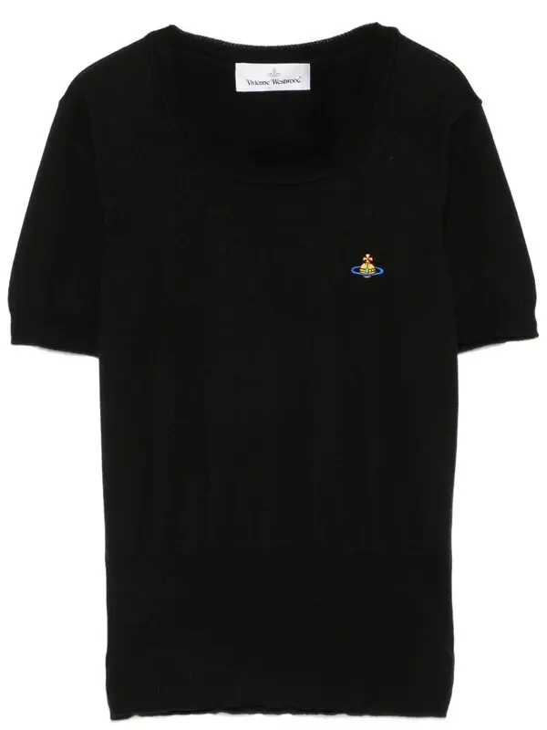 VIVIENNE WESTWOOD Orb Embroidered Short Sleeve Top - Black
